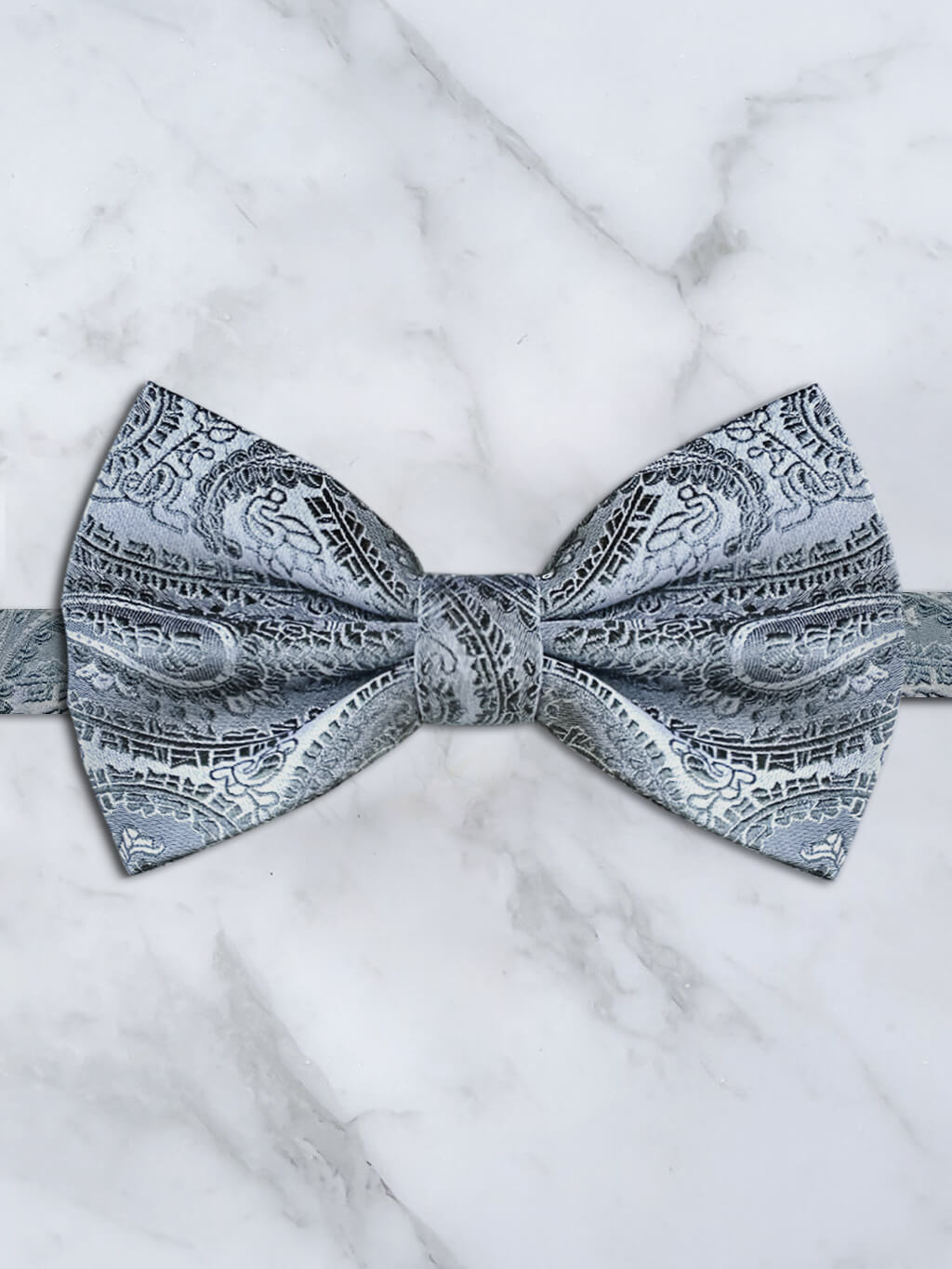 Silver Paisley Deluxe Silk Twill Bow Tie – Bowtie & Arrow