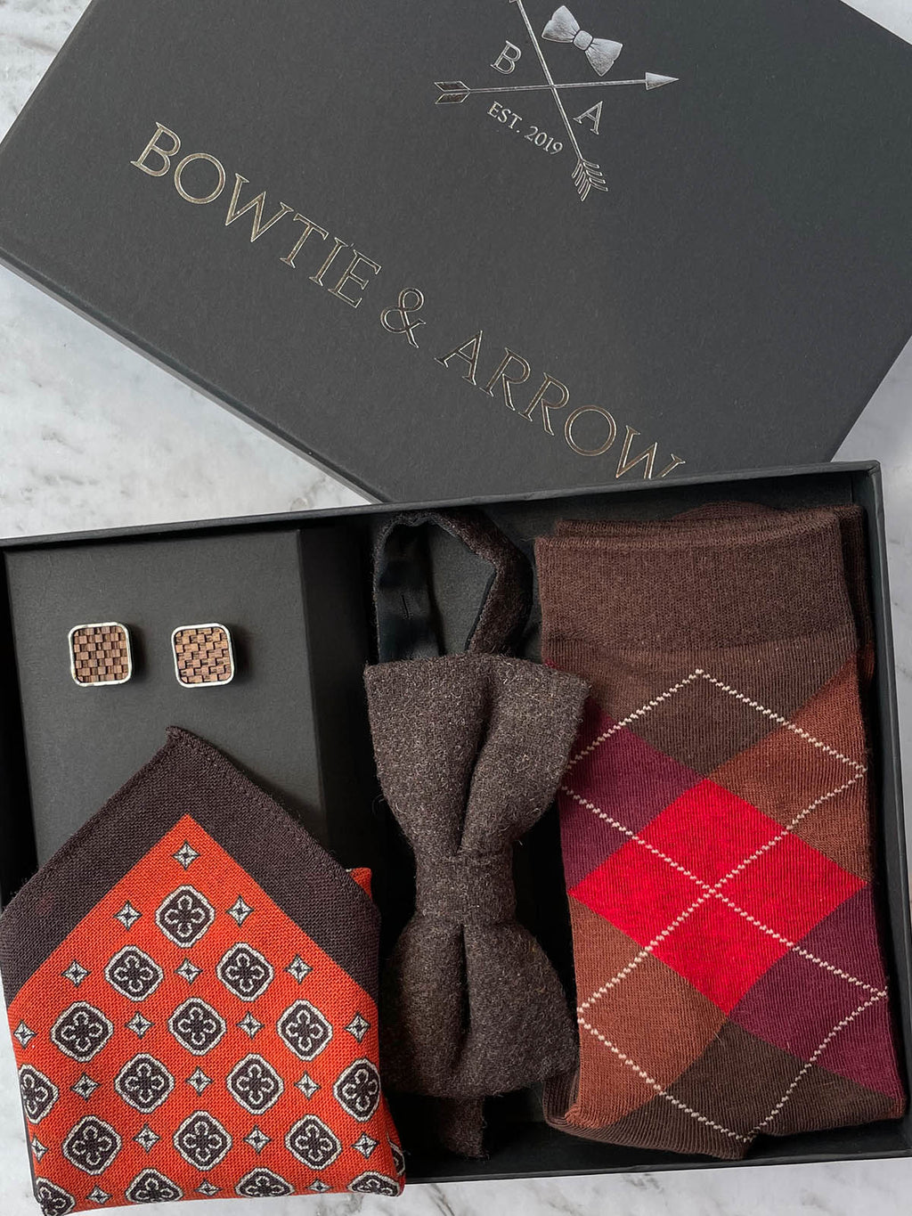 Vermillion & Dark Chocolate Wool Bow Tie Set – Bowtie & Arrow