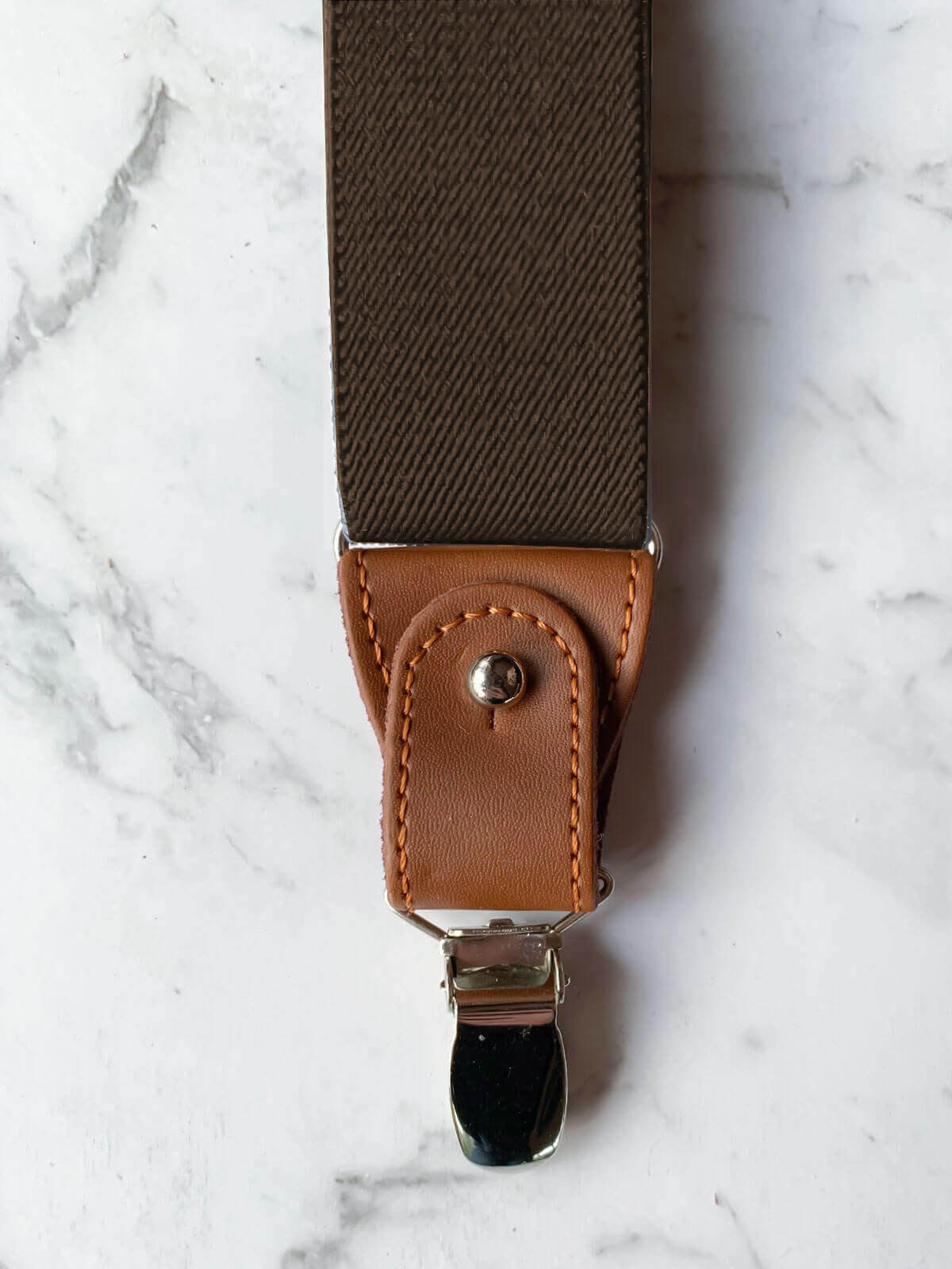 Chocolate Brown Leather Trim Clip/Button Convertible Suspenders ...